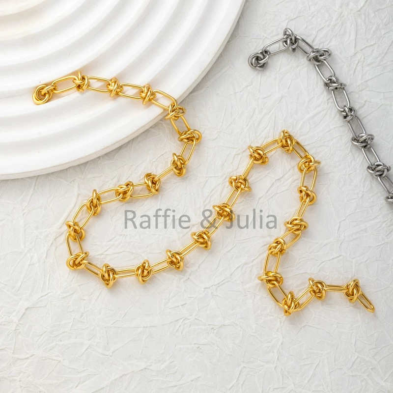 18K Gold-Plated Medical Steel Dual-Knot Link Chain - Openable Clasp ...