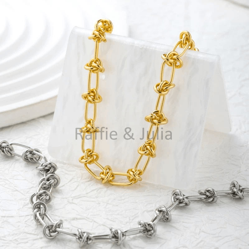 18K Gold-Plated Medical Steel Dual-Knot Link Chain - Openable Clasp ...