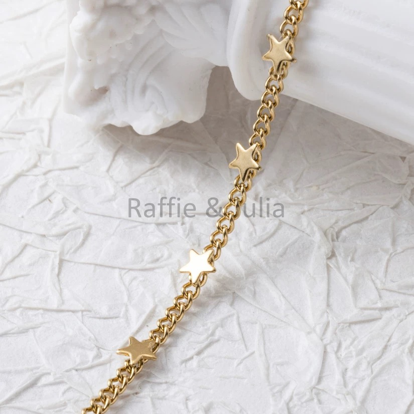 18K Gold-Plated Medical Steel Star Cuban Link Chain - Openable Clasp ...