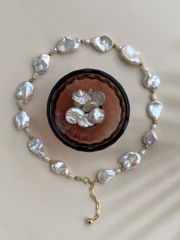 Irregular Pearl Necklace Choker, Customizable Length, Gold/Silver Tone