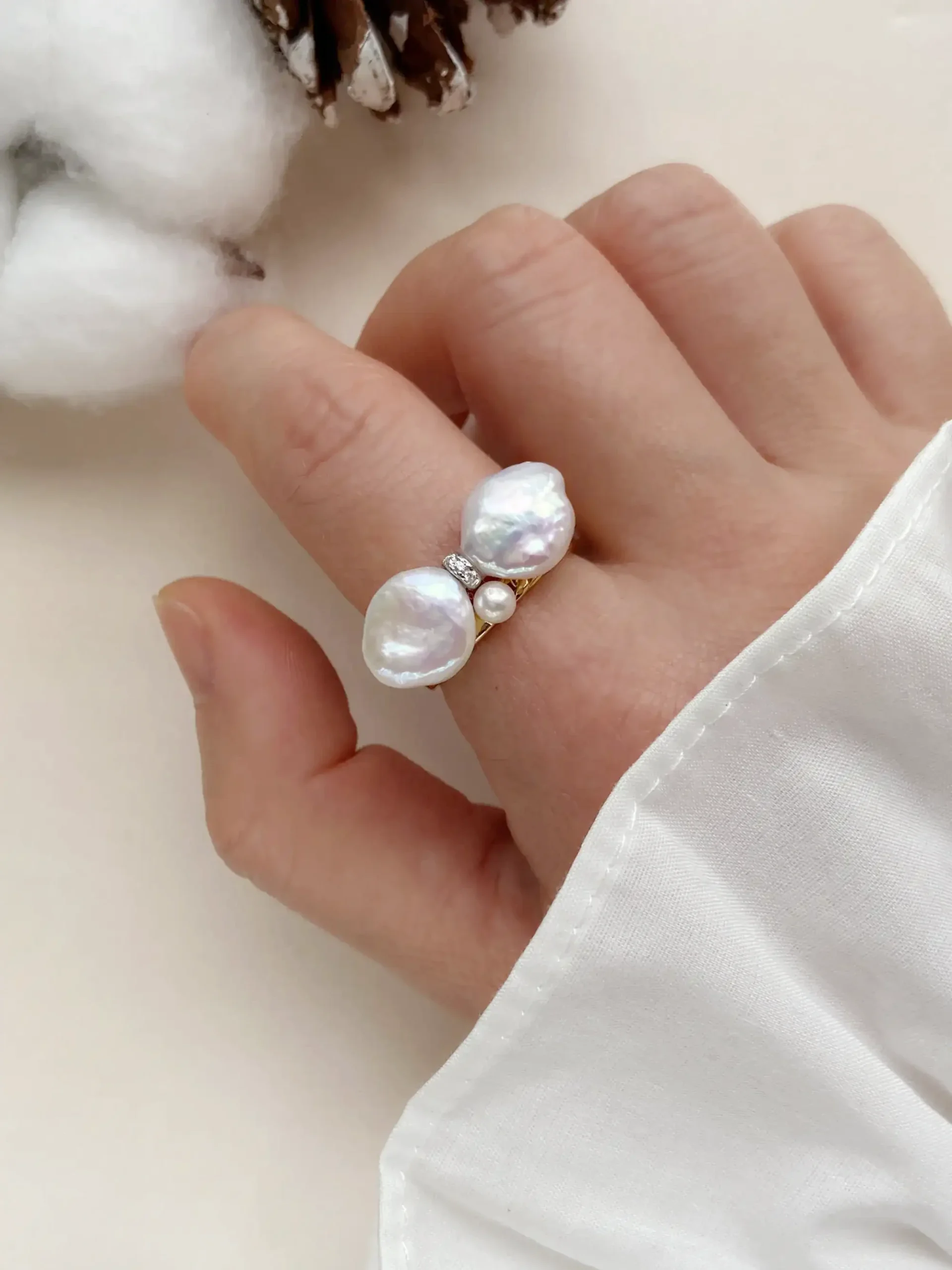 Double Pearl Ring | Pink Keshi Pearl Ring in Sterling Silver or Gold ...