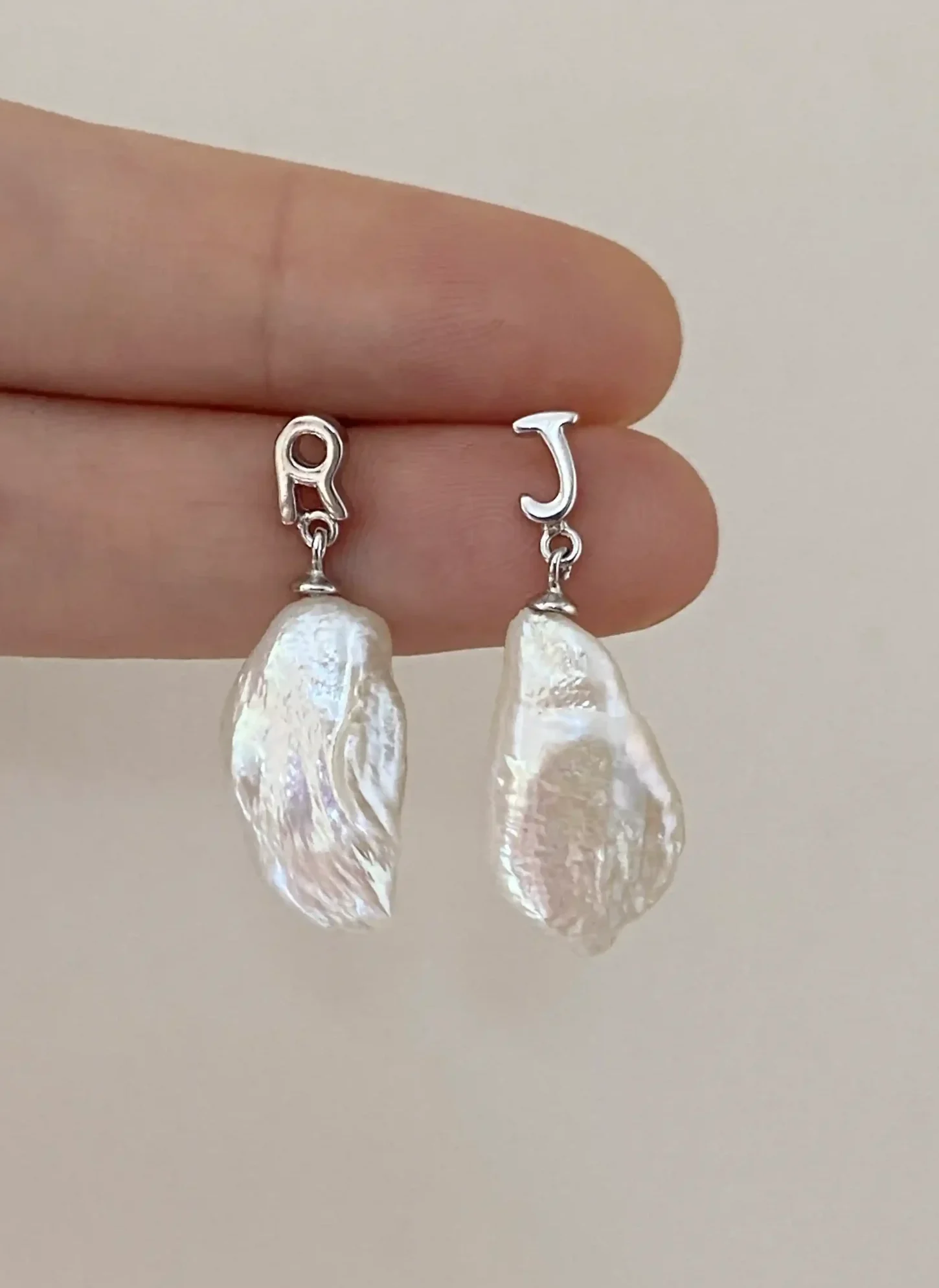 Initial Pearl Drop Earrings in Sterling Silver - raffiepearls25